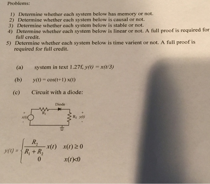 Solved Problems: 1) Determine whether each system below has | Chegg.com