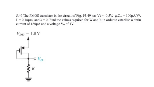 Solved The PMOS transistor in the circuit of Fig. P5.49 has | Chegg.com