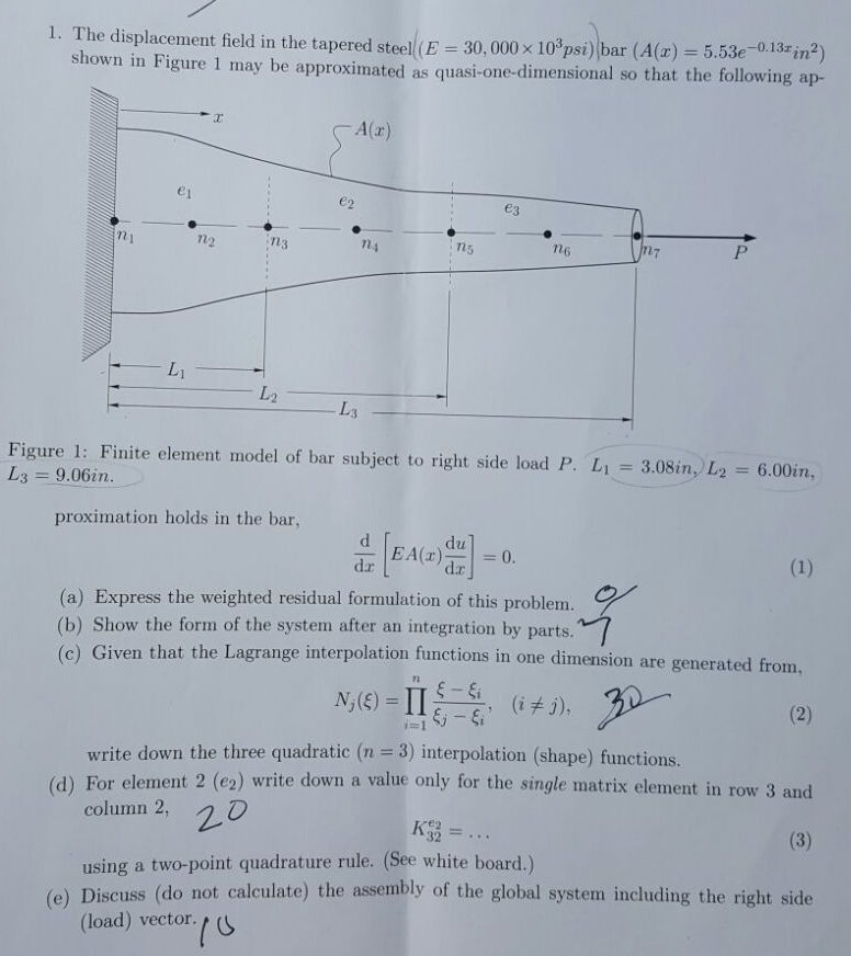 Solved 1. The displacement field in the tapered steel(E | Chegg.com