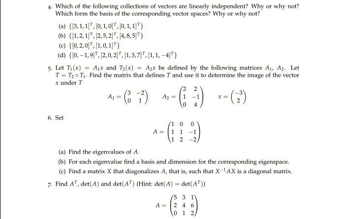 Solved 4. Which of the following collections of vectors are | Chegg.com