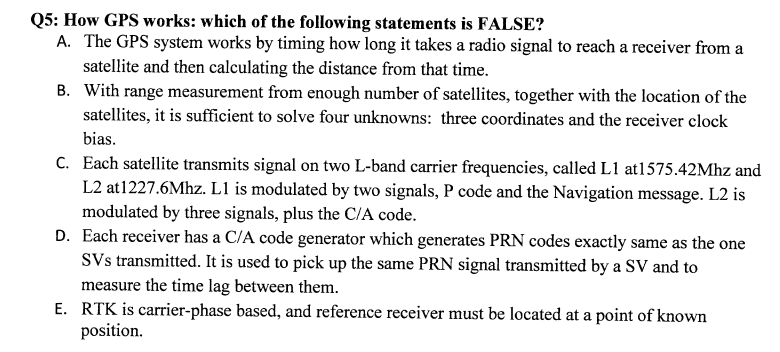 Solved Q5: How GPS works: which of the following statements | Chegg.com
