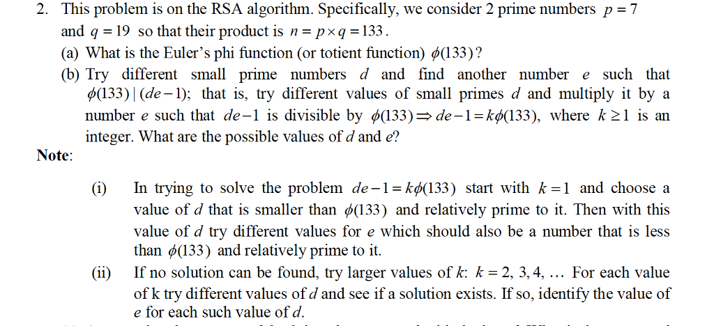 This problem is on the RSA algorithm. Specifically, | Chegg.com