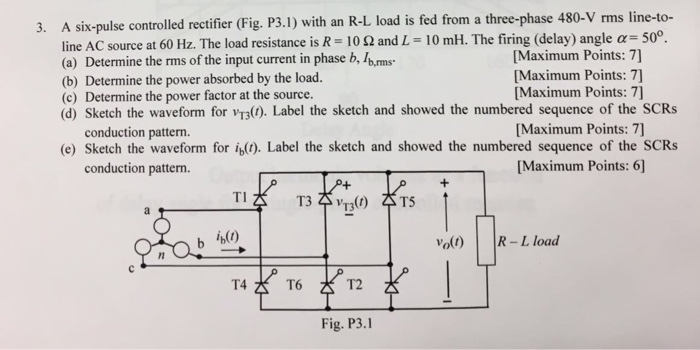Solved A six-pulse controlled rectifier (Fig. P3.1) with an | Chegg.com