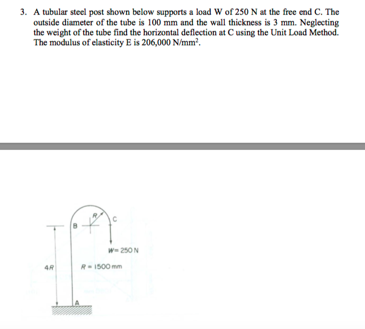 A tubular steel post shown below supports a load W of | Chegg.com