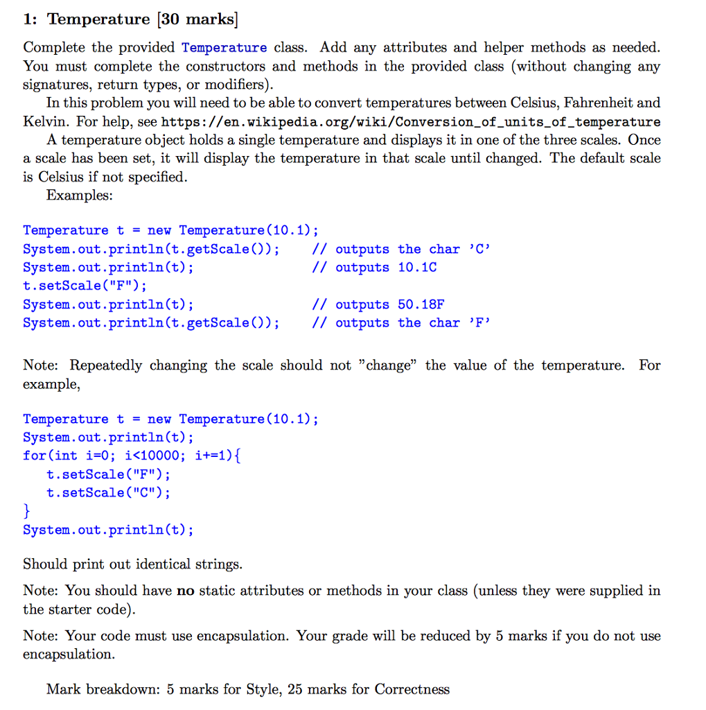 Solved 1: Temperature [30 marks] Complete the provided | Chegg.com