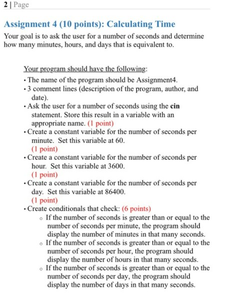 Solved 2 | Page Assignment 4 (10 points): Calculating Time | Chegg.com