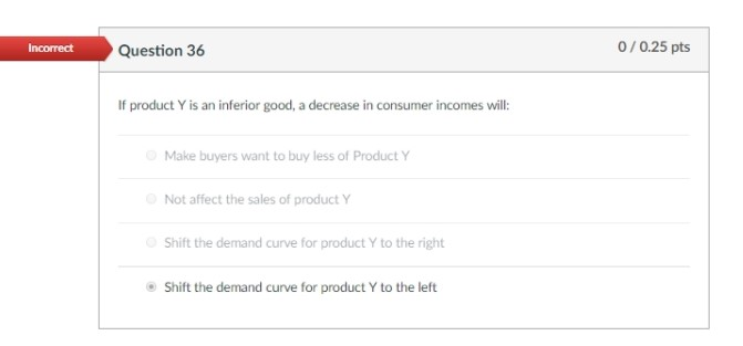 Solved If product Y is an inferior good, a decrease in | Chegg.com
