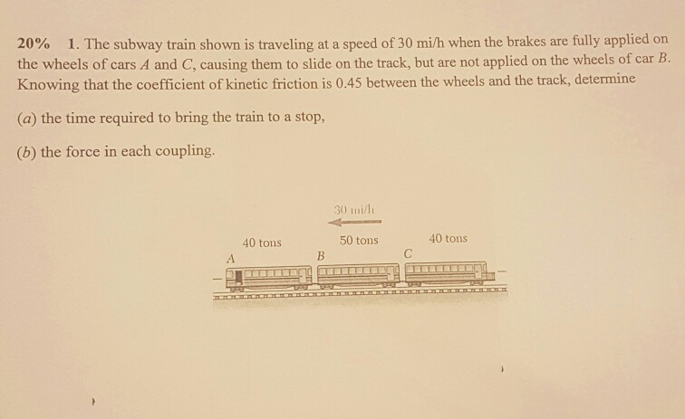 Solved 20% 1 . The subway train shown is traveling at a | Chegg.com