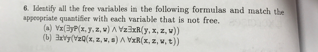 Solved Identify all the free variables in the following | Chegg.com