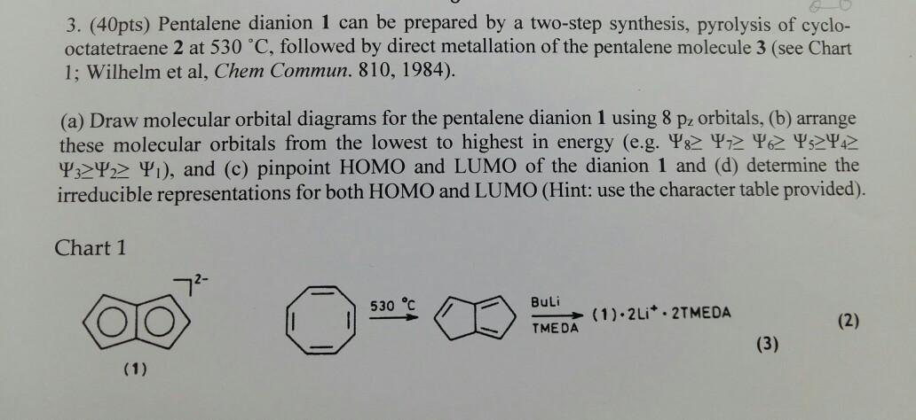 3. (40pts) Pentalene dianion 1 can be prepared by a | Chegg.com