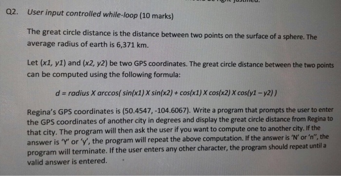 Solved User input controlled while-loop The great circle | Chegg.com