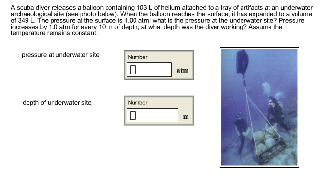 Solved A scuba diver releases a balloon containing 103 L of | Chegg.com