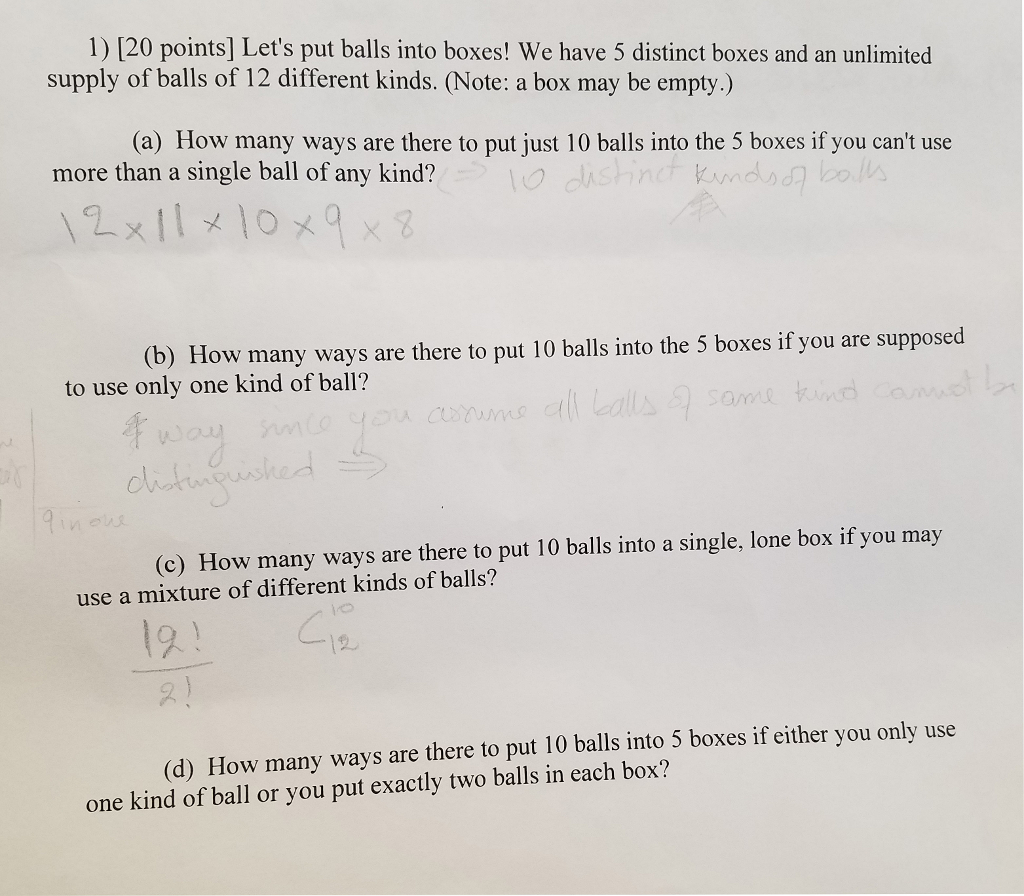 Solved Let's put balls into boxes! We have 5 distinct boxes | Chegg.com