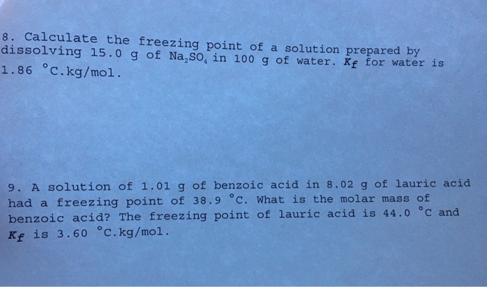 Solved Calculate the freezing point of a solution prepared | Chegg.com