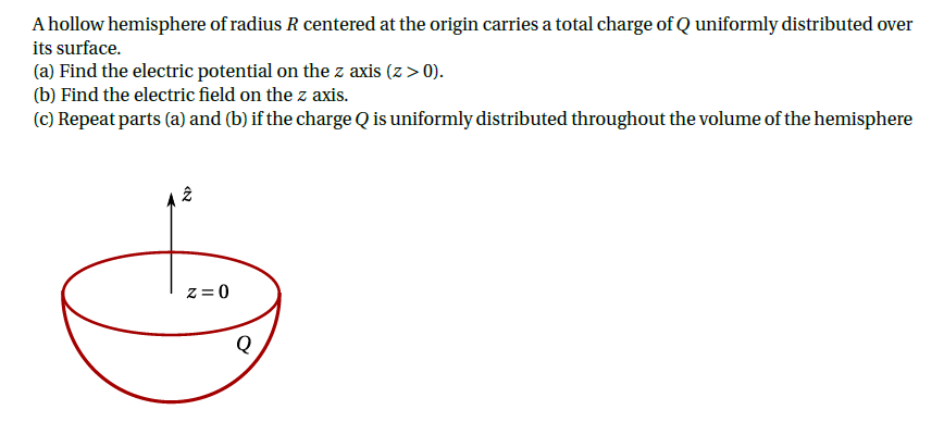 Solved A hollow hemisphere of radius R centered at the | Chegg.com