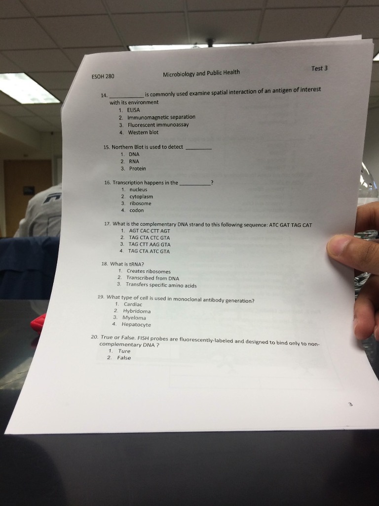 Solved Test 3 ESOH 280 Microbiology and Public Health 14. is | Chegg.com