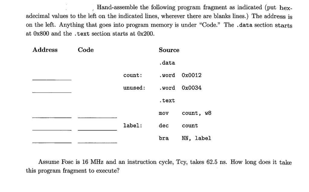 Solved Hand-assemble the following program fragment as | Chegg.com