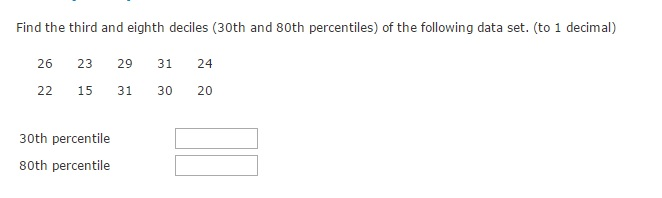 Solved Find the third and eighth deciles (30th and 80th | Chegg.com