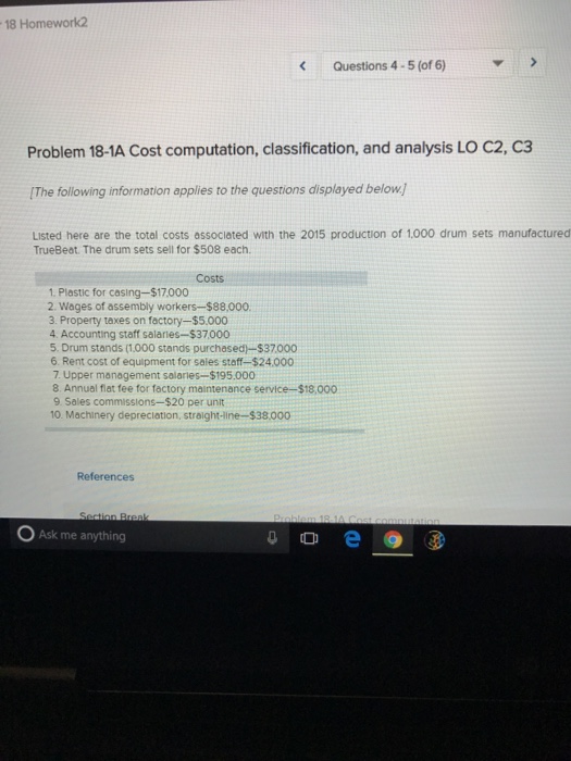 Solved 18 Homework2 Questions 4-5 (of 6) Problem 18-1A Cost | Chegg.com