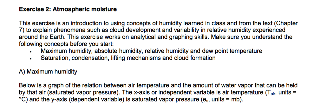 Solved Exercise 2: Atmospheric moisture This exercise is an | Chegg.com