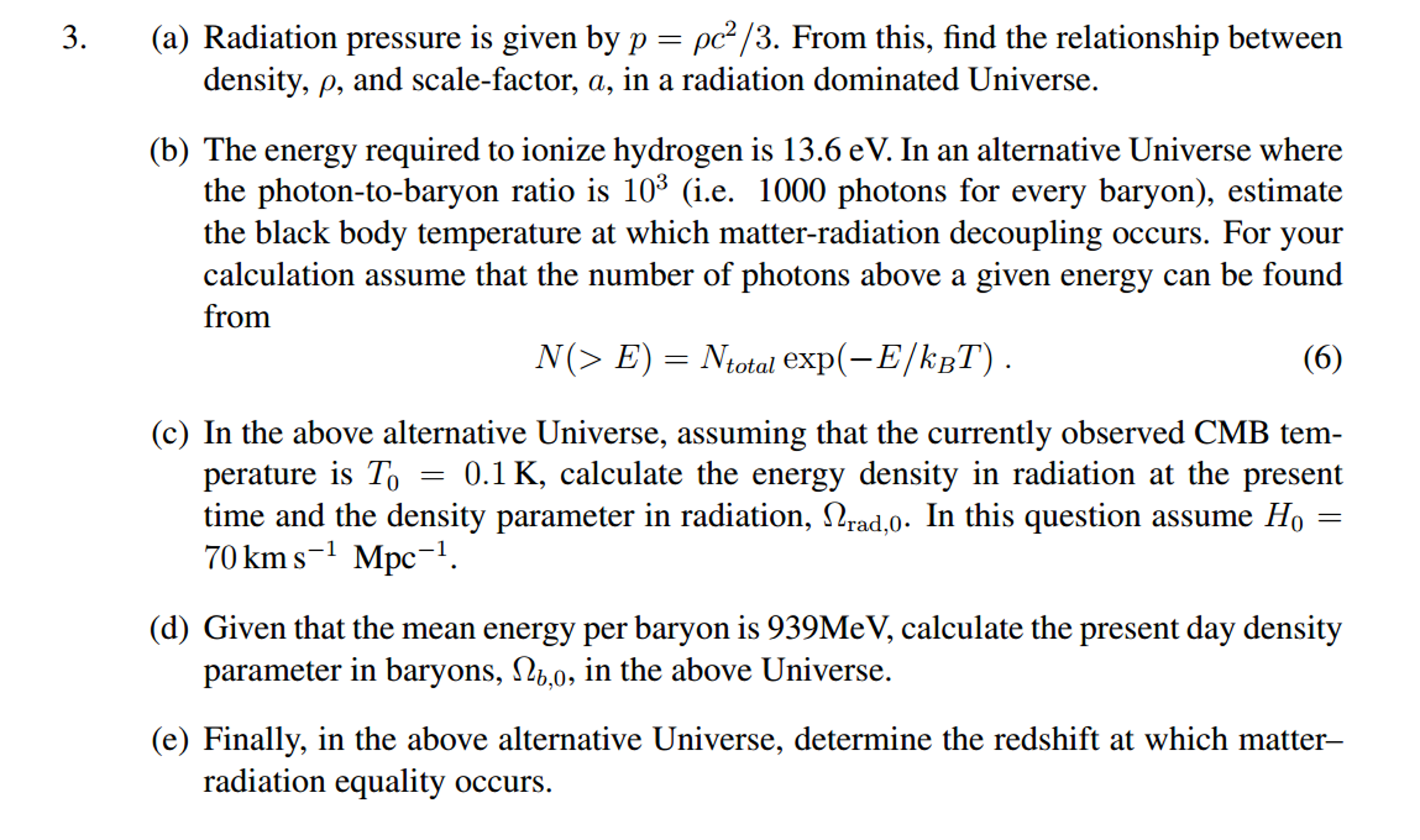Radiation pressure is given by p = rho c^2/3. From | Chegg.com