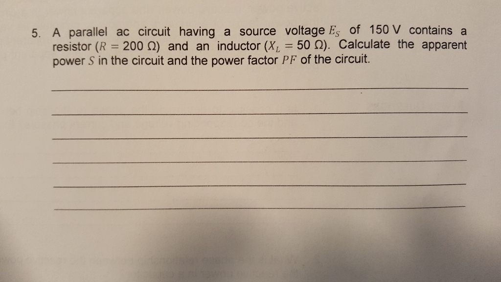 Solved A parallel ac circuit having a source voltage E_s of | Chegg.com