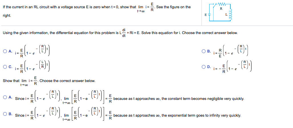 Solved If the current in an RL circuit with a voltage source | Chegg.com