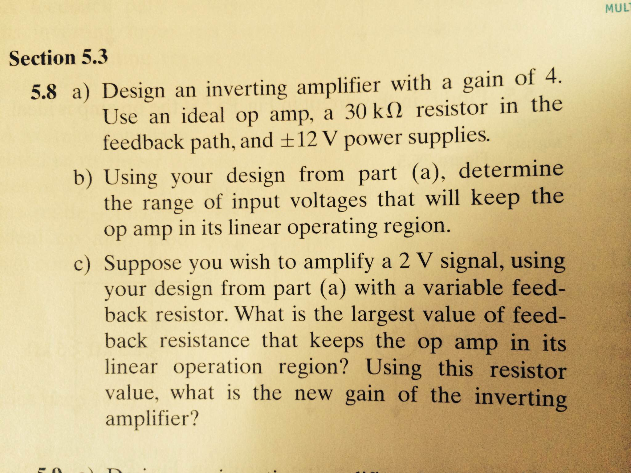 Solved Design an inverting amplifier with a gain of 4. Use | Chegg.com