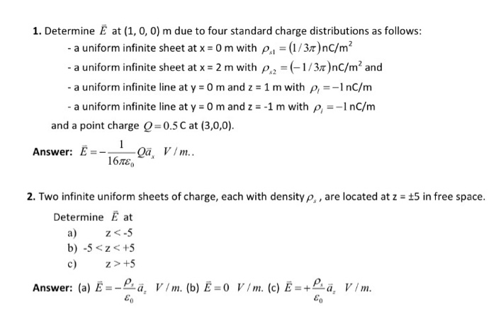 Solved Determine E at (1, 0, 0) m due to four standard | Chegg.com