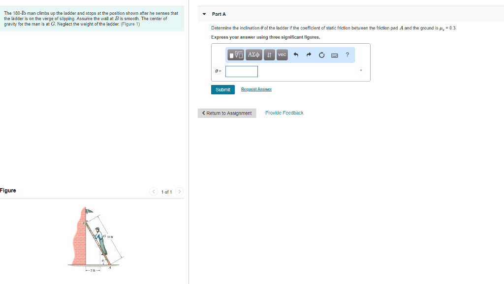 Solved The 180-lb man climbs up the ladder and stops at the | Chegg.com