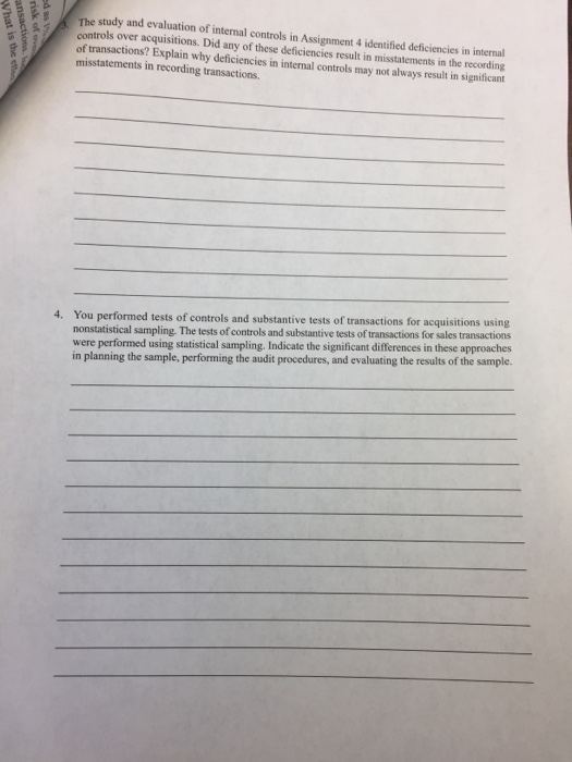 Solved The study and evaluation of internal controls in | Chegg.com