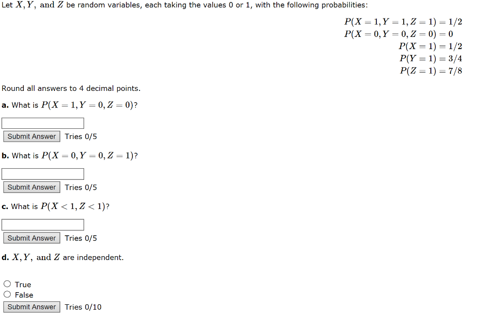 Solved Let X, Y, and Z be random variables, each taking the | Chegg.com
