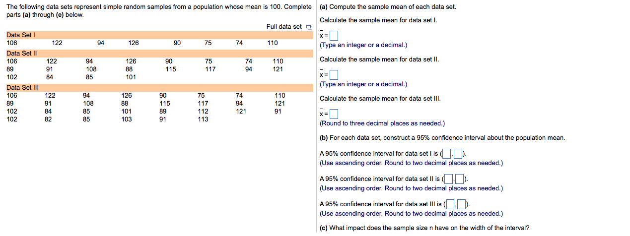 Solved The following data sets represent simple random | Chegg.com