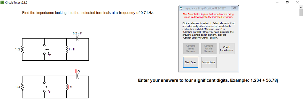 Solved Circuit Tutor v2.8.9 Impedance Simplification | Chegg.com