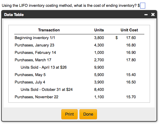 Solved Using the LIFO inventory costing method, what is the | Chegg.com