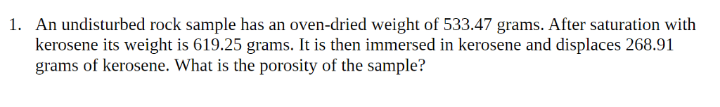 Solved An undisturbed rock sample has an oven-dried weight | Chegg.com