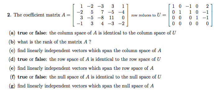 Solved The coefficient matrix A = [1 -2 -3 3 1 -2 5 7 -5 -4 | Chegg.com