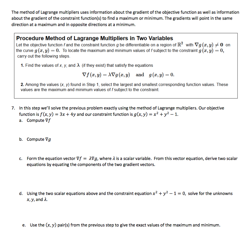 Solved The method of Lagrange multipliers uses information | Chegg.com