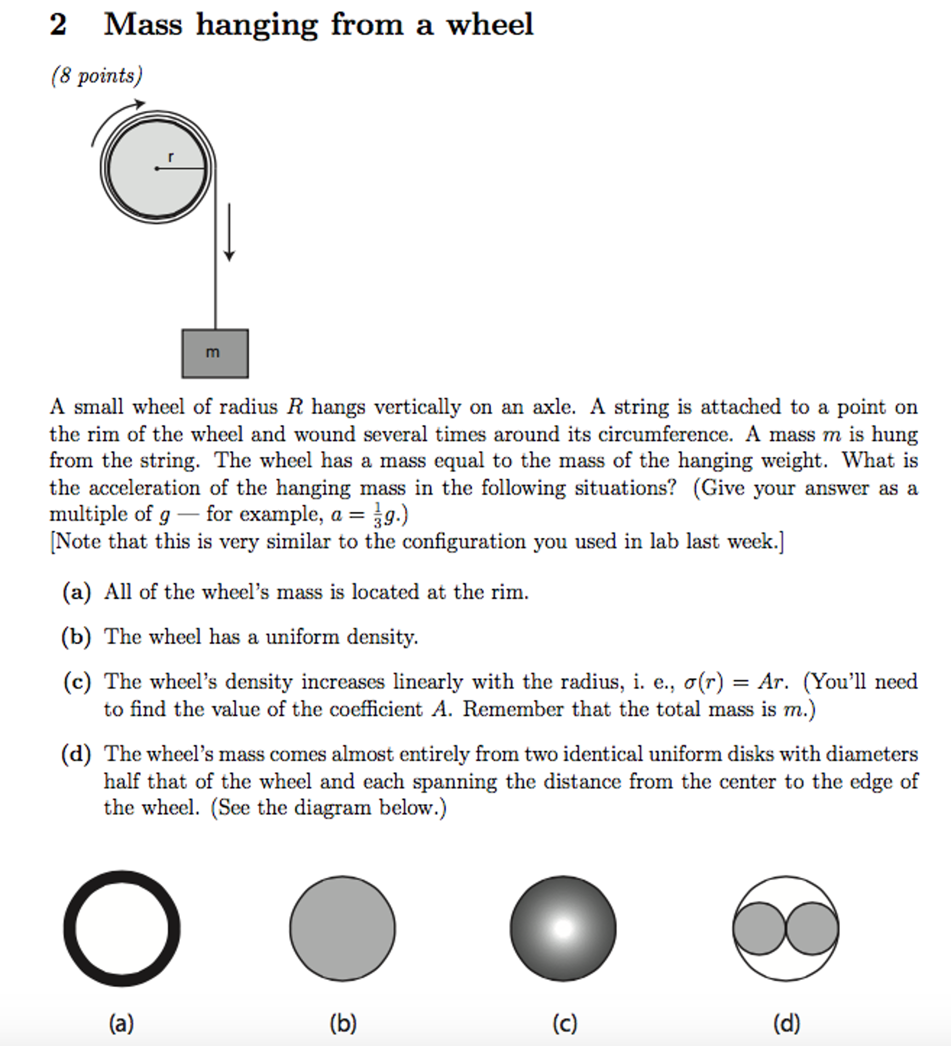 Solved Mass hanging from a wheel A small wheel of radius R | Chegg.com