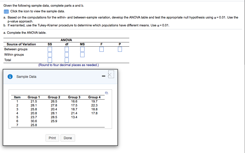 Solved Given the following sample data, complete parts a and | Chegg.com