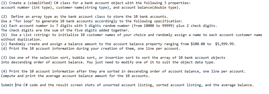 Solved Create a (simplified) C# class for a bank account | Chegg.com
