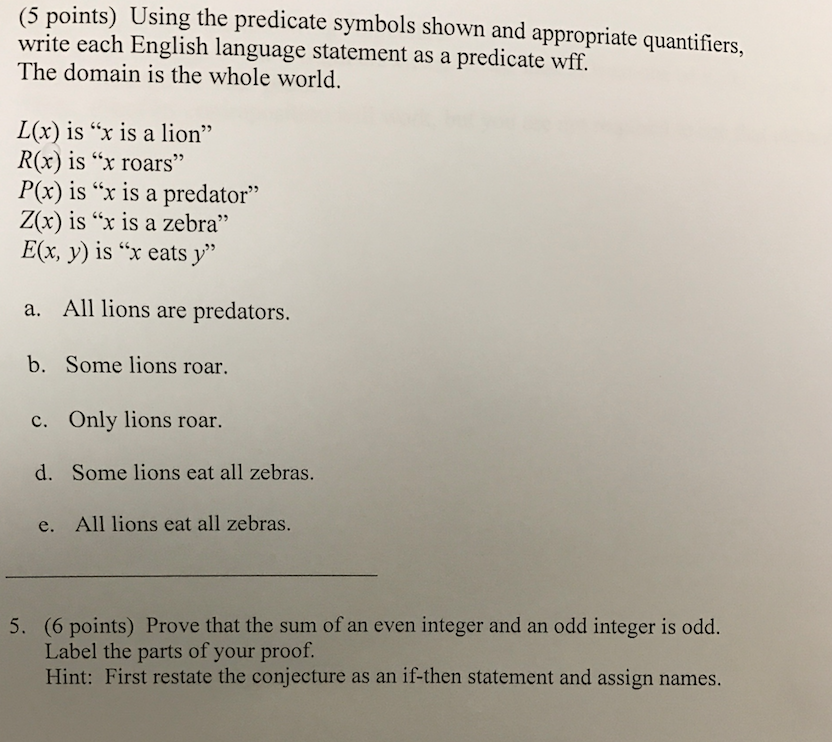 Using the predicate symbols shown and appropriate | Chegg.com