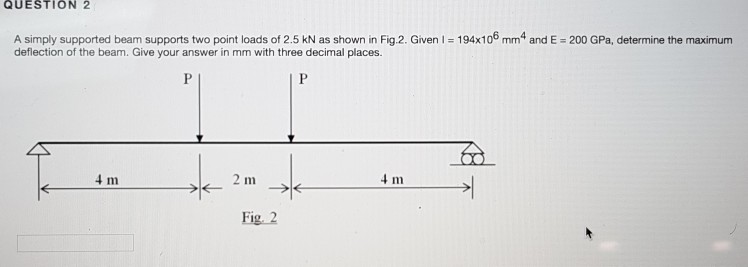Solved QUESTION 2 A simply supported beam supports two point | Chegg.com