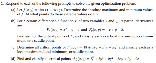 Solved Respond to each of the following prompts to solve the | Chegg.com