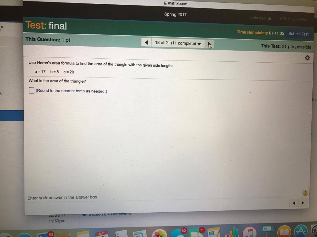Solved Use Heron's area formula to find the area of the | Chegg.com