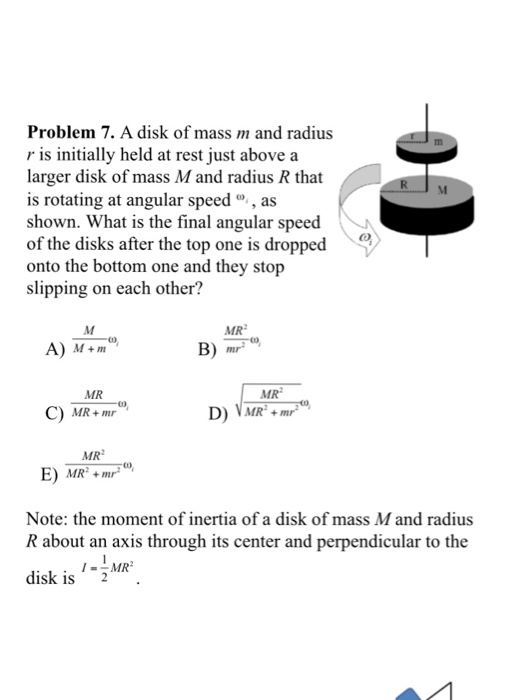 Solved A disk of mass m and radius r is initially held at | Chegg.com