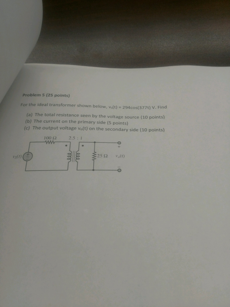Solved Problem 5 (25 points) For the ideal transformer shown | Chegg.com