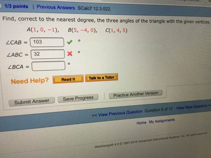 Solved Find, correct to the nearest degree, the three angles | Chegg.com