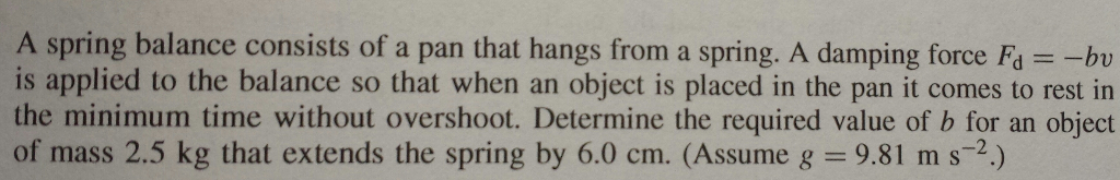 Solved A spring balance consists of a pan that hangs from a | Chegg.com