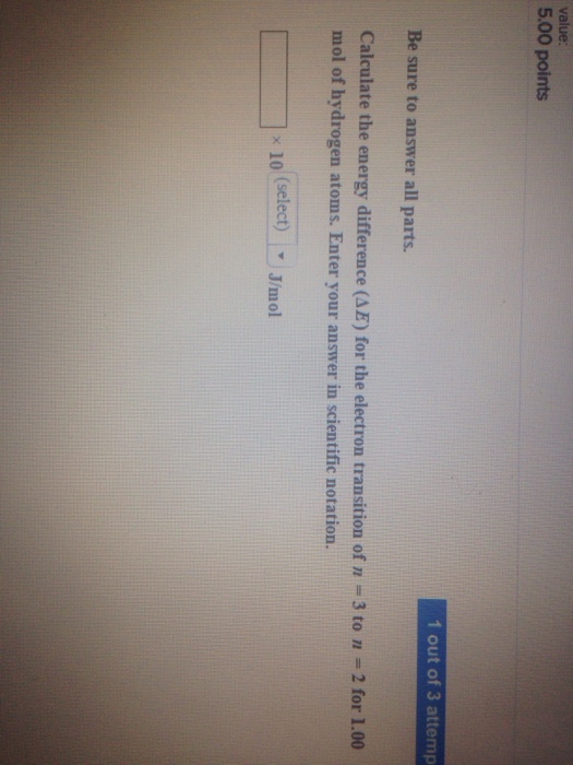 Solved Calculate the energy difference (Delta E) for the | Chegg.com
